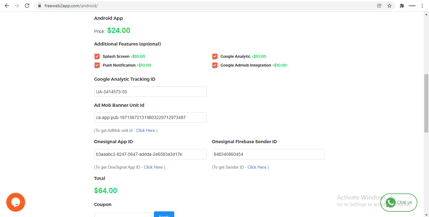 Additional Features » Convert Website to App Online
